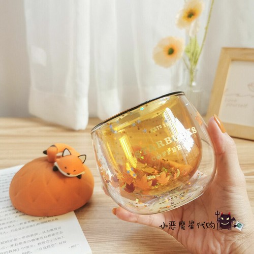 NEW Starbucks Cup W/ Lid Autumn Acorn Cute Fox Double Wall Glass Coffee ...
