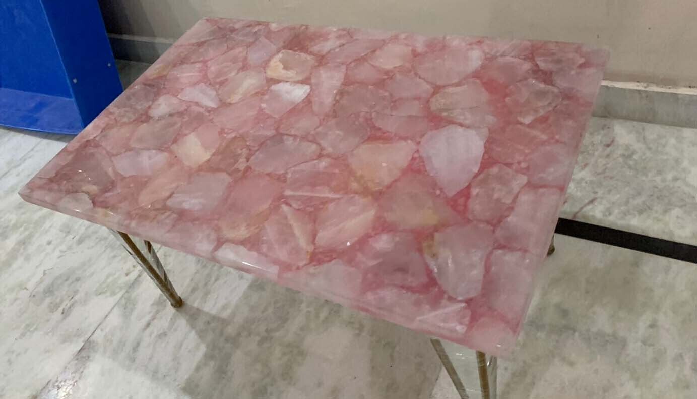 Rose Quartz Top Dining Table, Handmade Furniture, Quartz Gemstone Table ...
