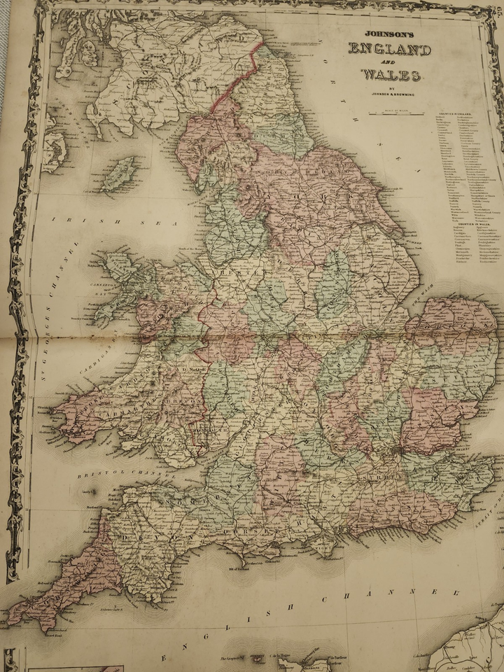 Nice England and Wales map by Johnson ca 1861 Colored 30 x18 inches ...