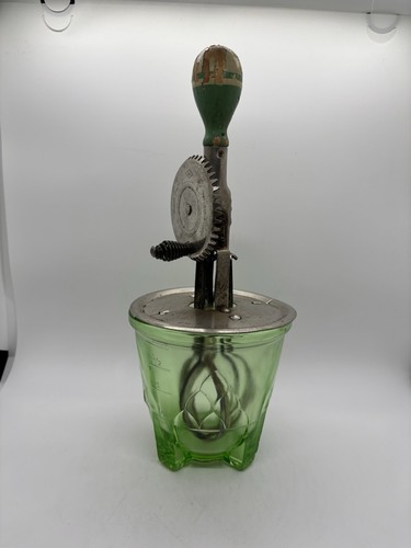 Antique A & J Hand Mixer Uranium Glass Jar Egg Beater c. 1923 Glows | eBay