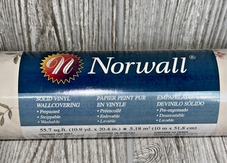 NWT Norwall Cream Wallpaper Vinyl Wall Covering W/Pink Flowers HM26312 ...