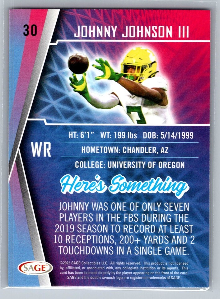 2022 SAGE HIT Football #30 Johnny Johnson III RC Oregon Ducks | eBay
