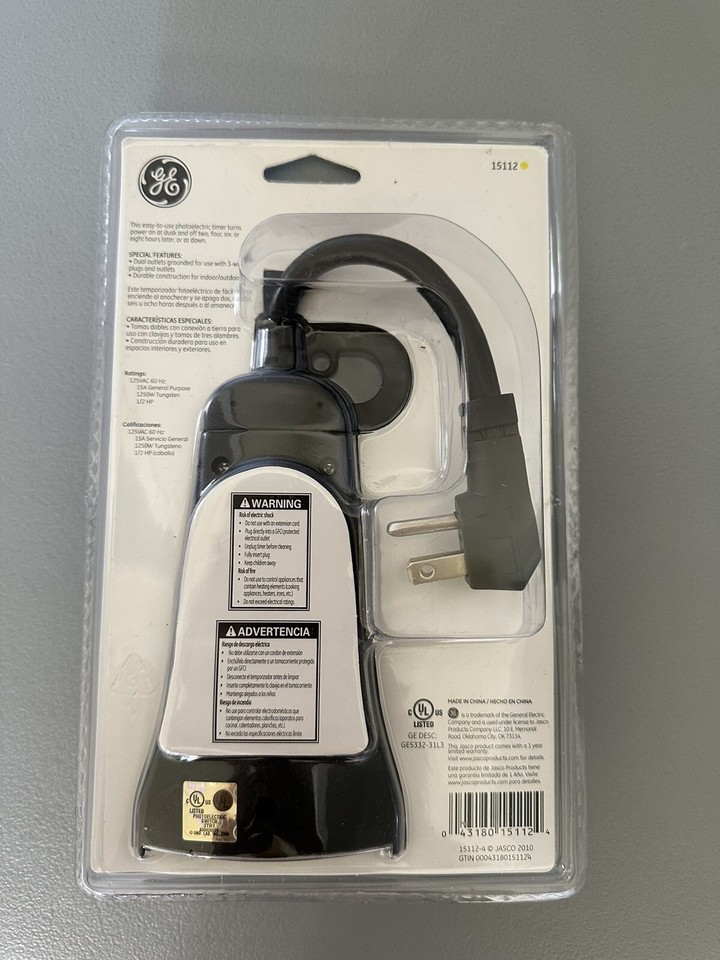 General Electric Light Sensing Timer Outdoor Plug In Dusk to Dawn Two ...