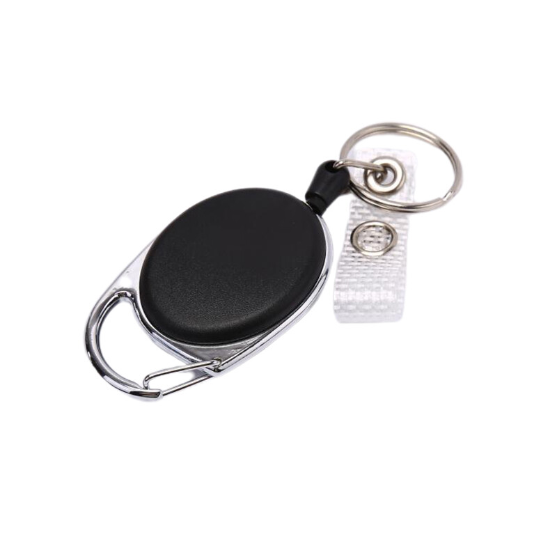 1PC Black Wire Rope Keychain Keyring Steel Cord 60cm Retractable ID ...