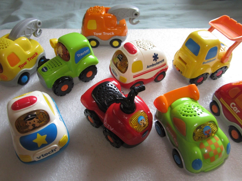 LOT 9 V TECH GO GO SMART CARS TOW TRUCK POLICE ATV AMBULANCE BULLDOZER ...