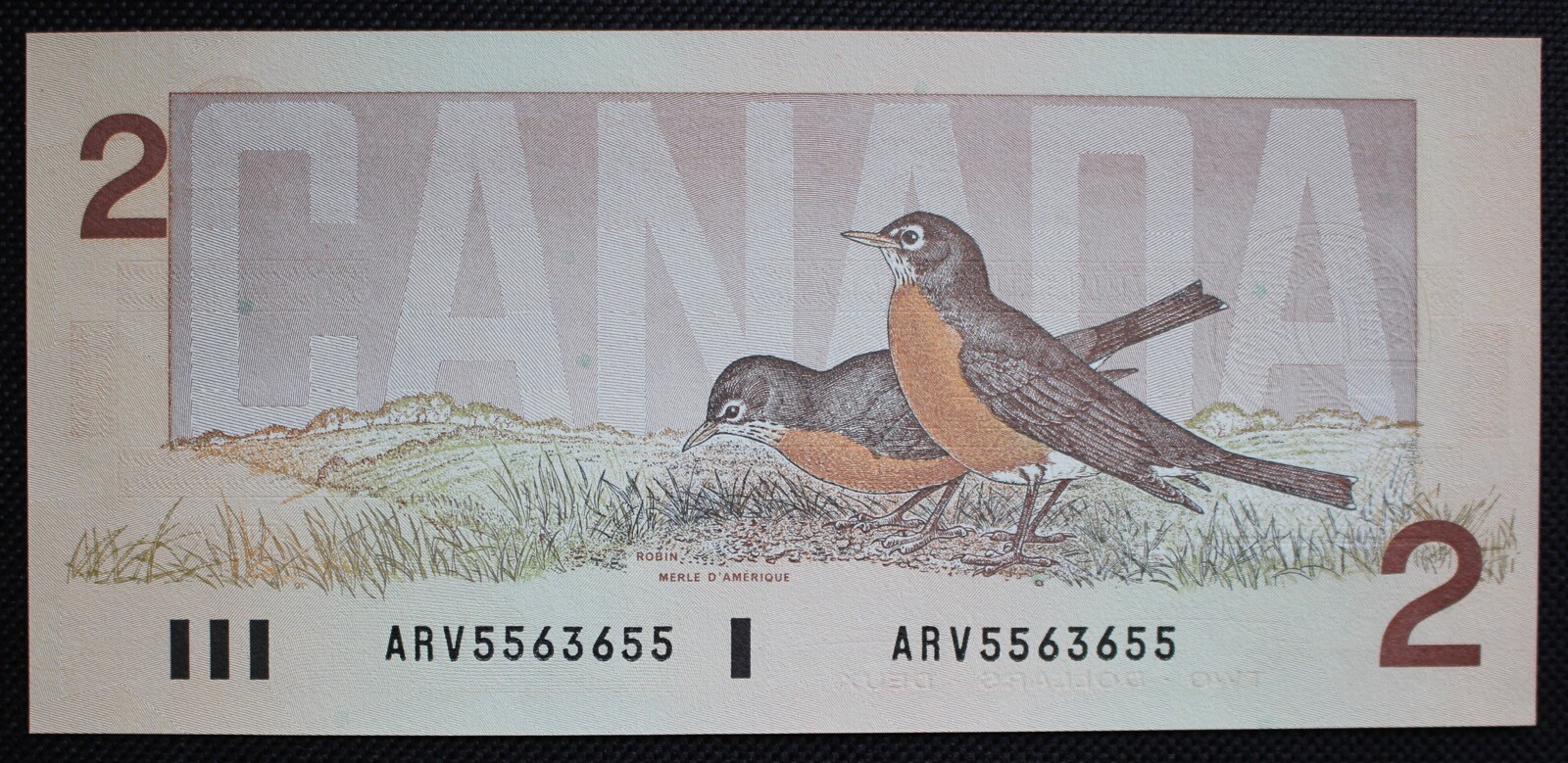 1986 BANK OF CANADA $2 RADAR - 3 Digit BANKNOTE - ARV5563655 - Crow ...