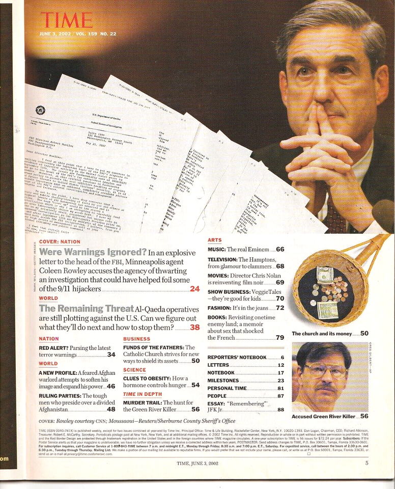 Time Magazine June 3, 2002- The Bombshell Memo- FBI Whistle-blower ...