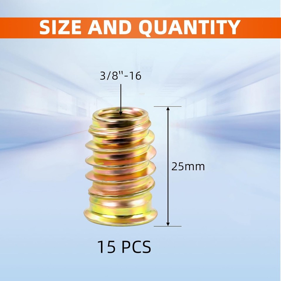 MewuDecor 3/8"-16 Threaded Inserts for Wood Nutsert 3/8-16 x 25mm ...