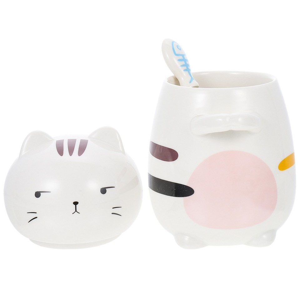 1 Set Household Ceramic Cup Multi-function Water Cup Cartoon Cat Shaped ...