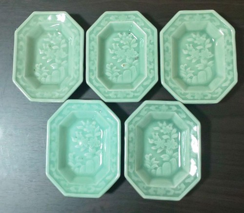 Sanda Seiji Celadon Small Octagonal Dish with Floral Relief, Set of ...