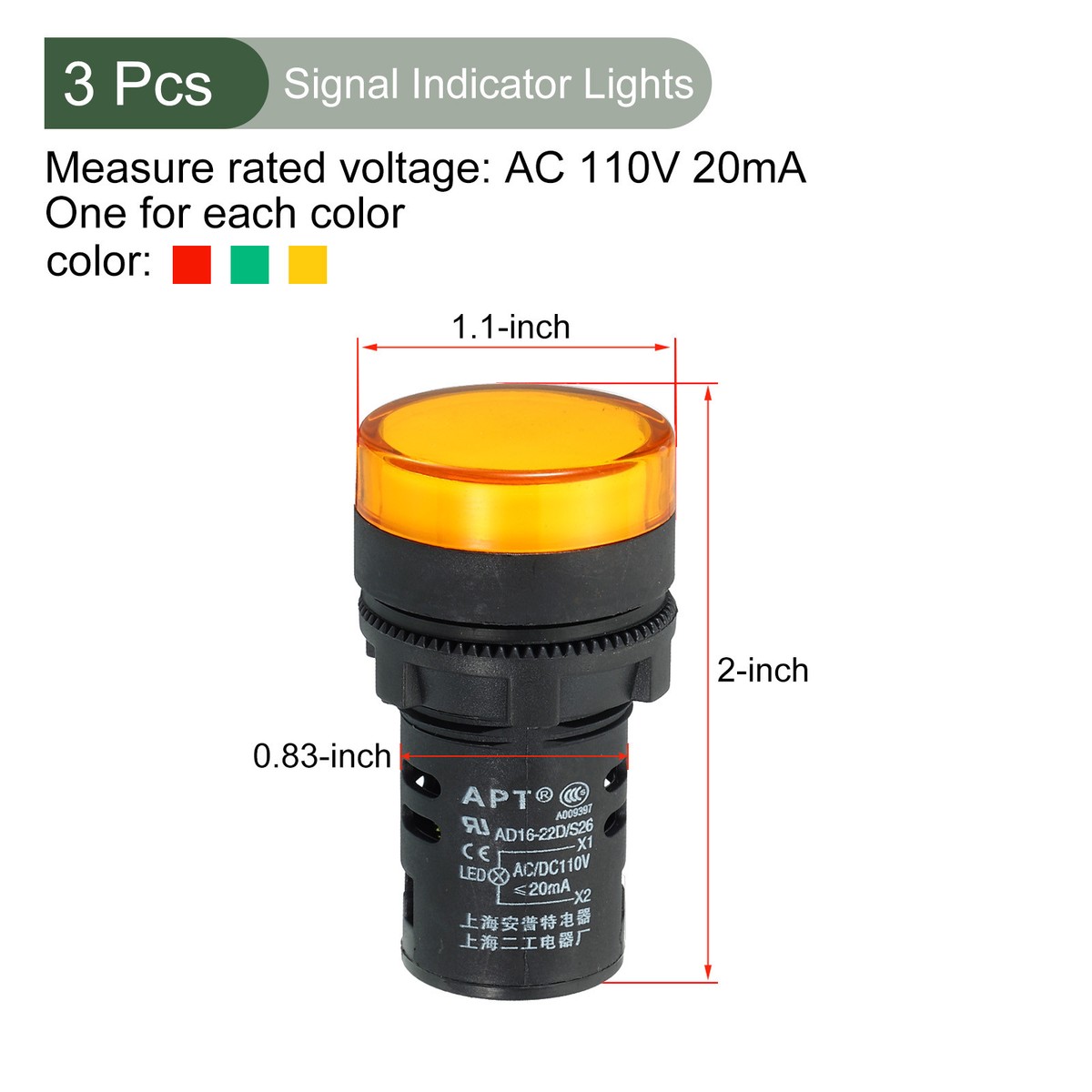 220v Led Indicator Light Gebildet 12pcs 22mm 220V-380V AC/20mA LED ...