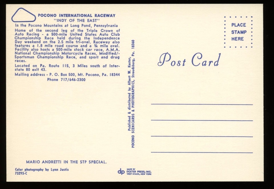 Mario Andretti Pocono 500 Raceway PA Indy Racing Postcard | eBay