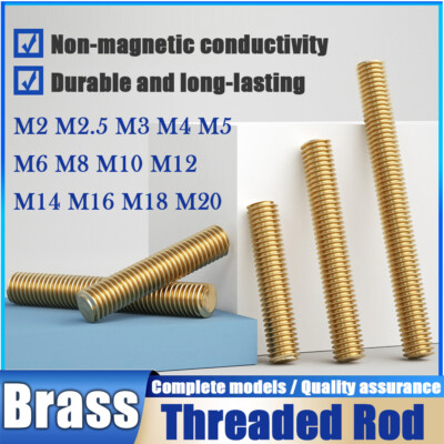 Solid Brass Thread Threaded Rod Bar Studs M2 M2.5 M3 M4 M5 M6 M8 M10 ...