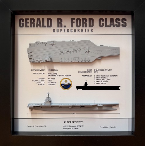Gerald R Ford Class Carrier Display Shadow Box, CVN-78, 9" x 9", Black ...