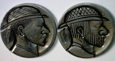 1930 's x2 Pcs. Era HOBO Buffalo Nickel NICE Hand Carved Engraved 2 ...