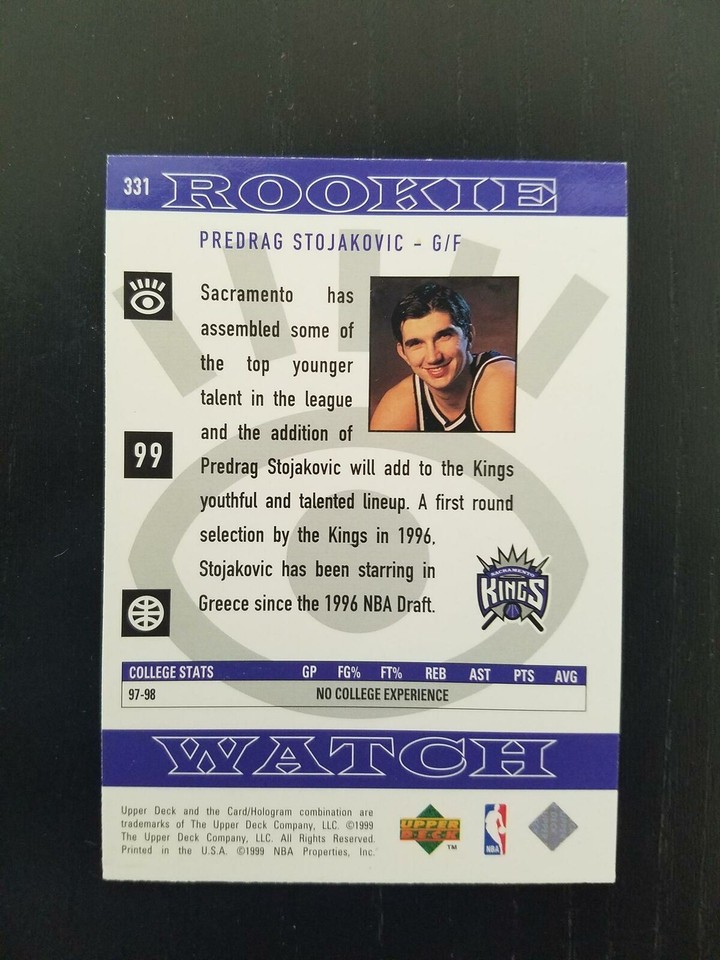 1998-99 Upper Deck Rookie #331 PREDRAG PEJA STOJAKOVIC Sacramento Kings ...