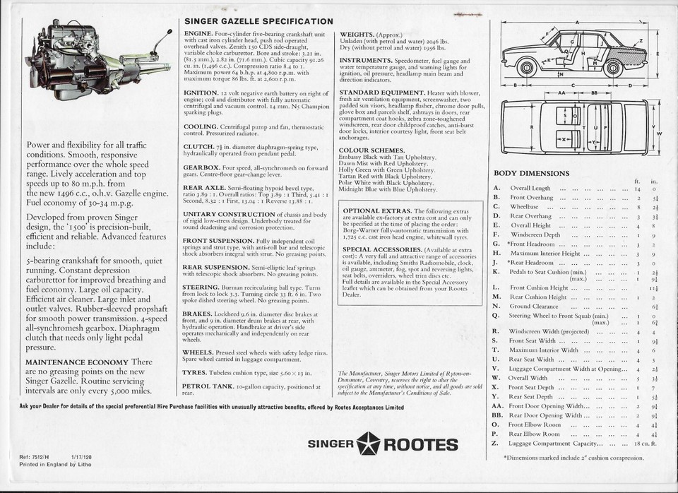 1967 Singer Gazelle brochure (Rootes 'Arrow'/Hillman Hunter-type car ...