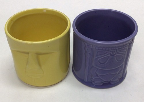 Vintage Lot of 2 Tiki Mugs Moai Head Hawaiian Florida Whalers Ceramic ...