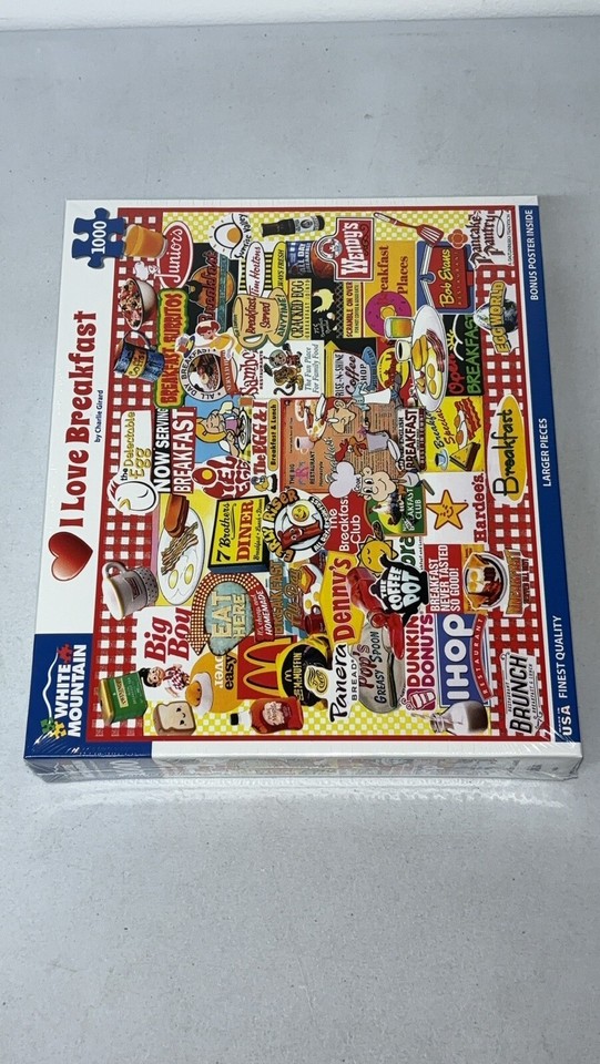 White Mountain I Love Breakfast Jigsaw Puzzle 1000 Pc Larger Pieces 24 ...