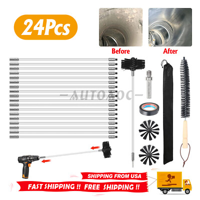 24pcs Flue Sweeping Brush & Rod Kit Soot cleaning Rods Chimney Sweep ...