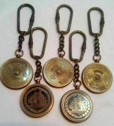 Calendar Brass Key Perpetual Keychain Nautical Chain Antique Years ...