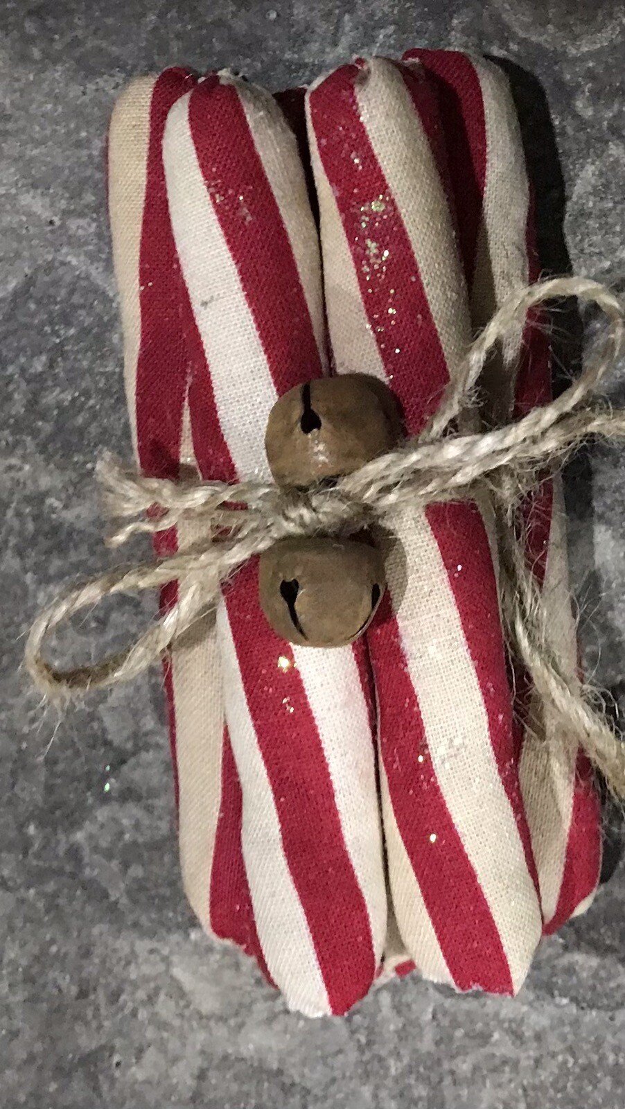 Five Primitive Rustic Peppermint Sticks Jute String Rusty Bells Grubby Tag | eBay