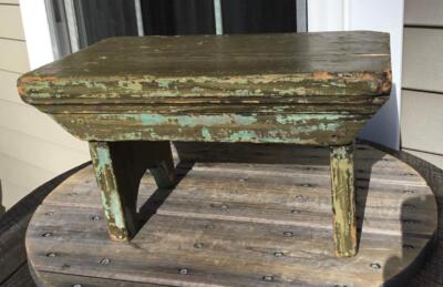 Antique Old Layered Green Paint Wooden Foot Stool Bench Foot Rest Boot ...
