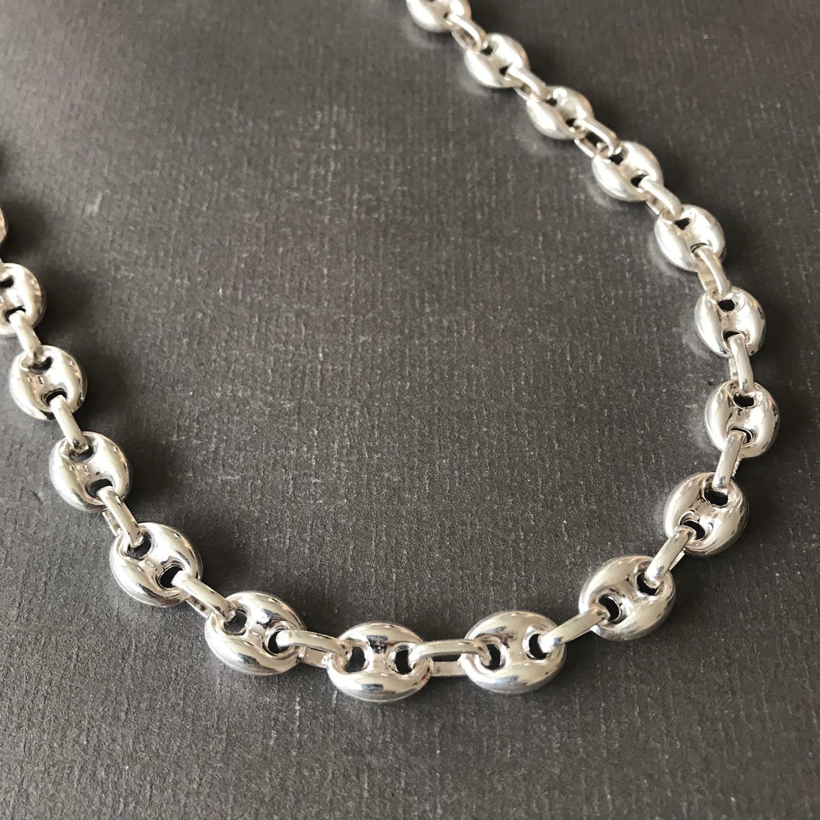 Mens Mariner Hollow Puffed Lİnk Chain Necklace 925 Silver Sterling 8mm ...