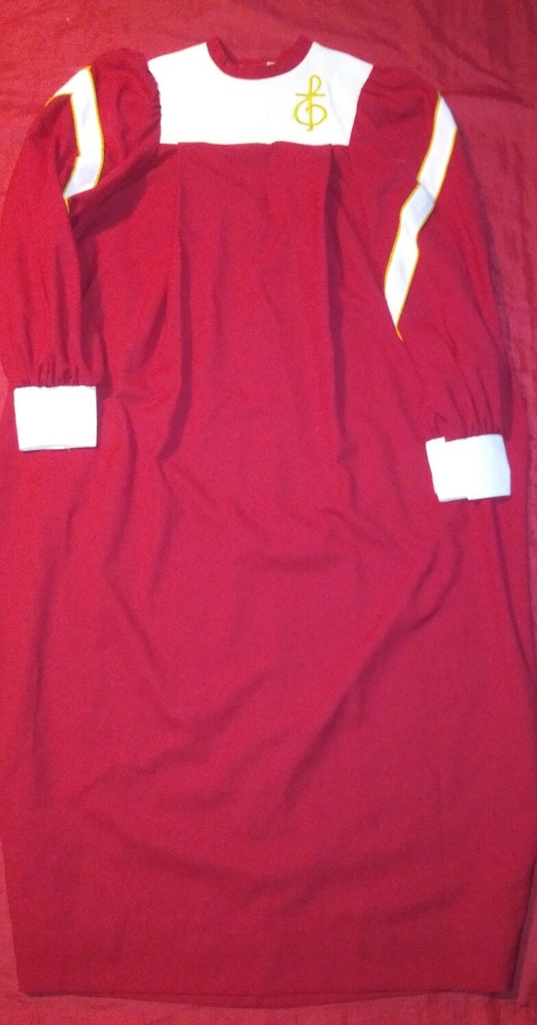 CLERGY PULPIT CHOIR ROBE RED WHITE GOLD CHEST 44" LENGTH 57" MURPHY ...