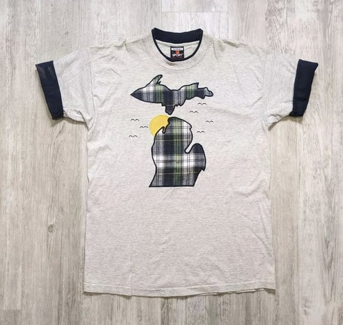 Vintage 90s Michigan Mitten Applique Map Single Stitch T-shirt Size ...