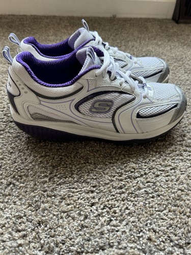 Skechers Shape-Ups Fitness Leather Mesh White Purple Rocker Shoe Sz 8 ...