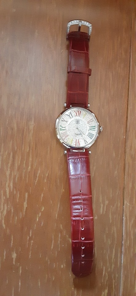 Victoria Wieck Women's Faceted Crystal Watch, Burgundy/Silvertone ...