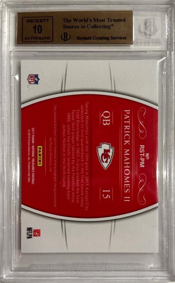 2017 Patrick Mahomes National Treasures Auto Patch RC- BGS 9.5 Gem Mint ...