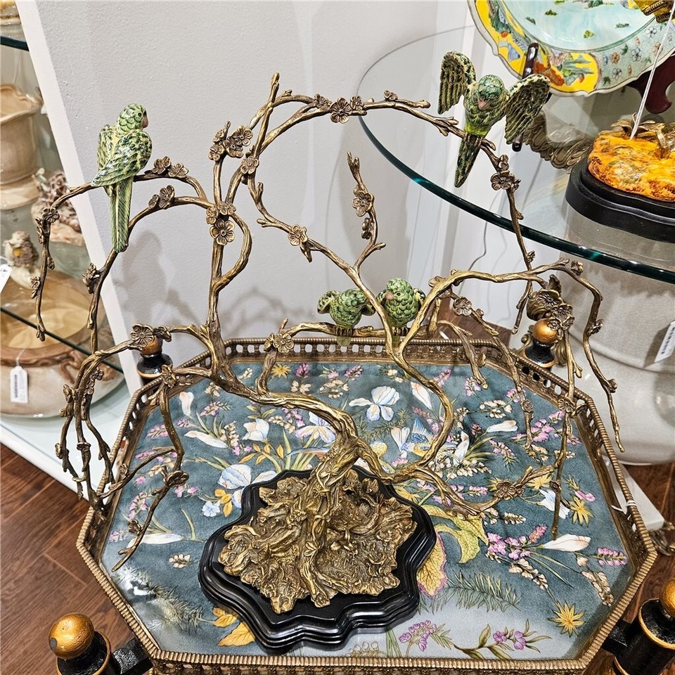 STUNNING PORCELAIN & BRONZE ORMOLU BIRDS ON TREE BRANCH SCULPTURE -18 ...