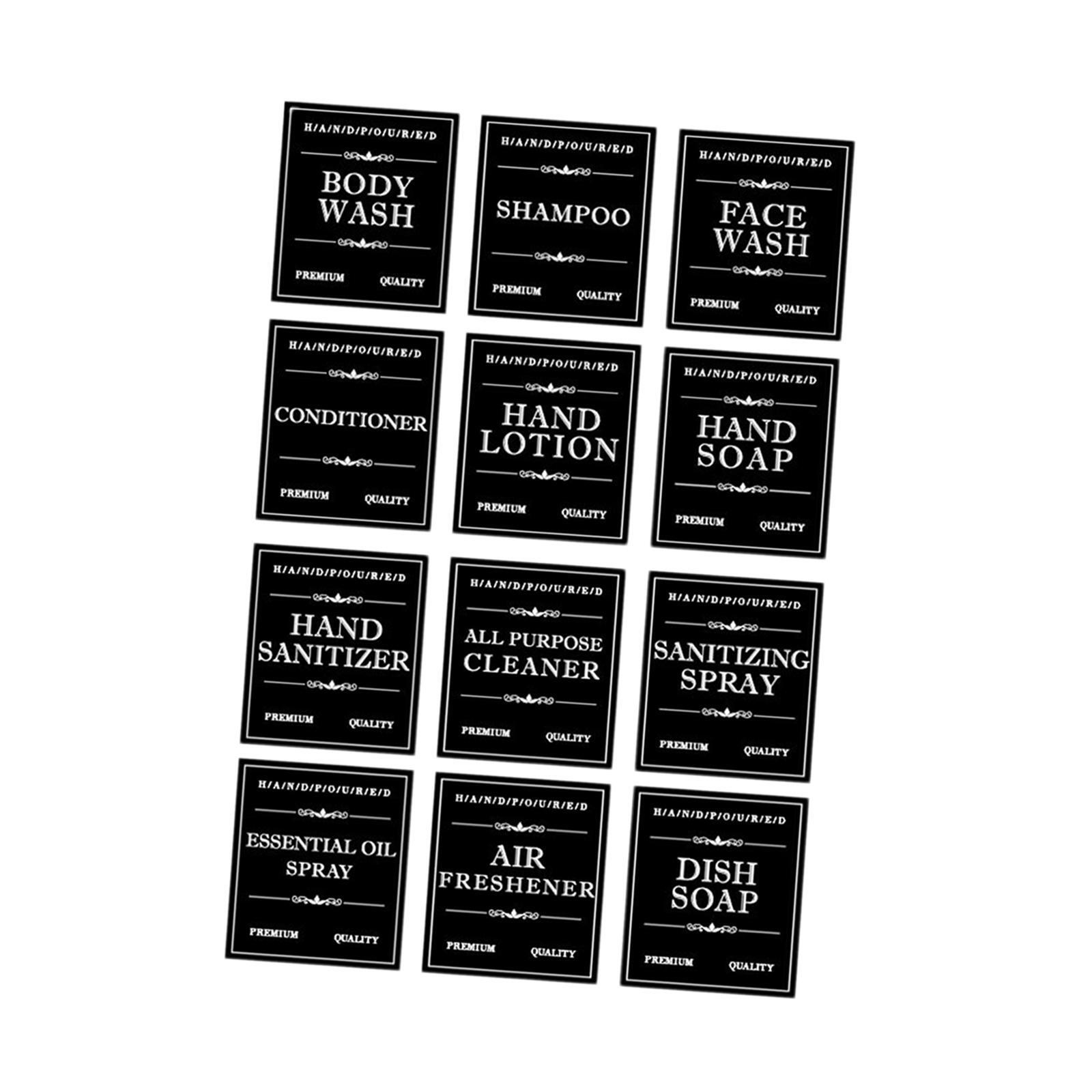Bathroom Bottle Labels Shampoo Dispenser Labels (Black) Body Wash ...