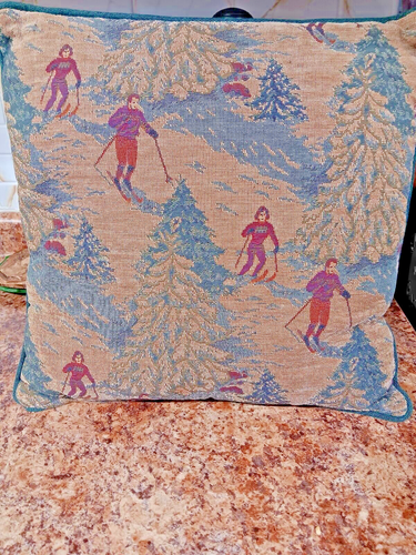 vintage Alpine Chalet pillow Skier PILLOW ivory red gray | eBay