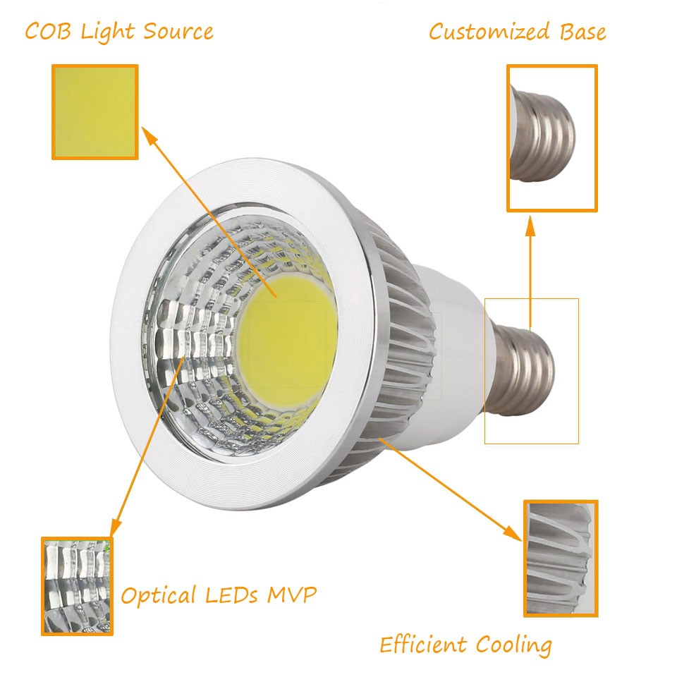 E27 3W COB Led Light Bulb Cool White Spotlight Lamp Indoor AC110V-240V ...