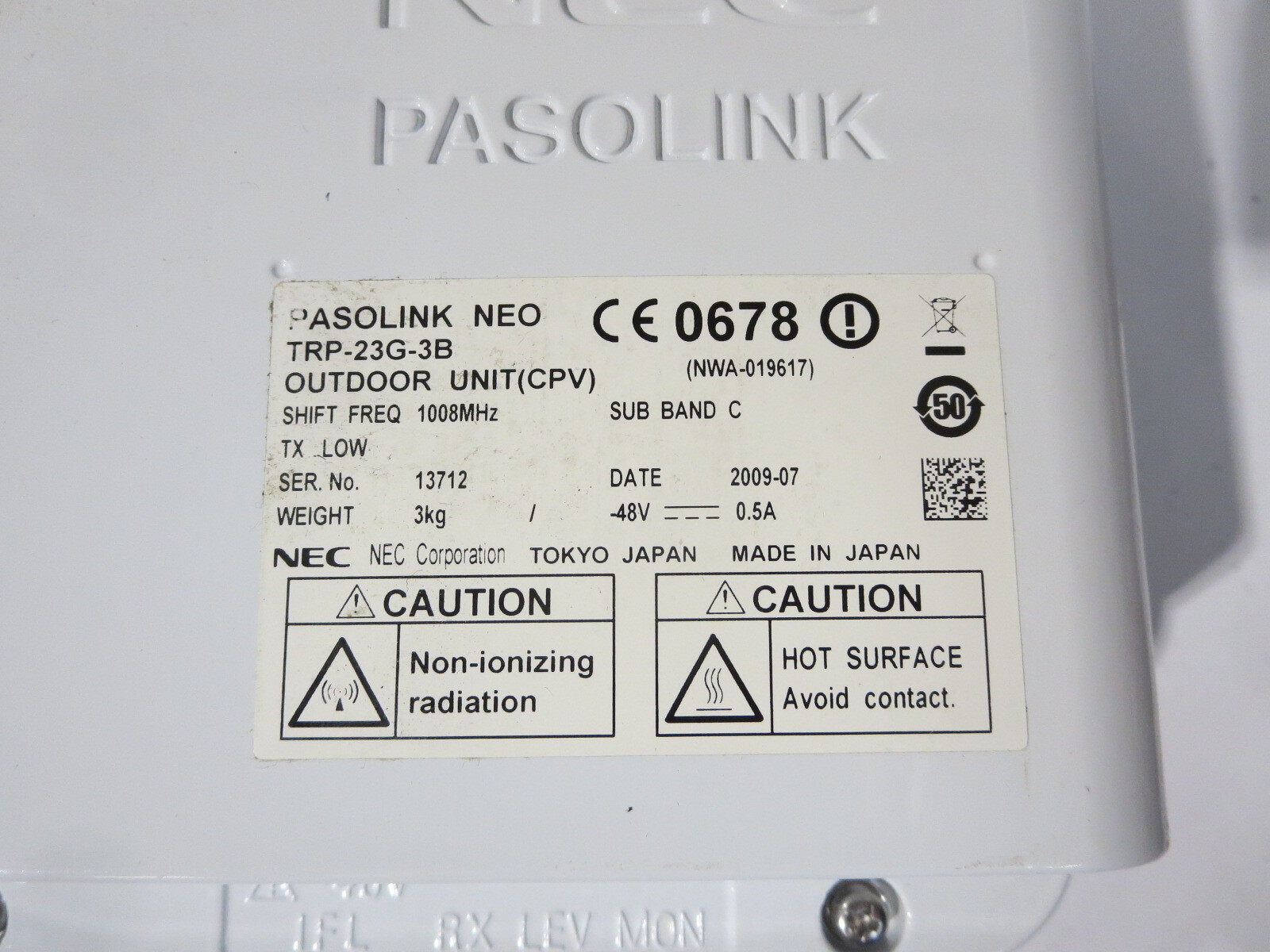 NEC TRP-23G-3B (CPV) PASOLINK NEO OUTDOOR UNIT; 1008MHz: TXl LOW; SUB ...