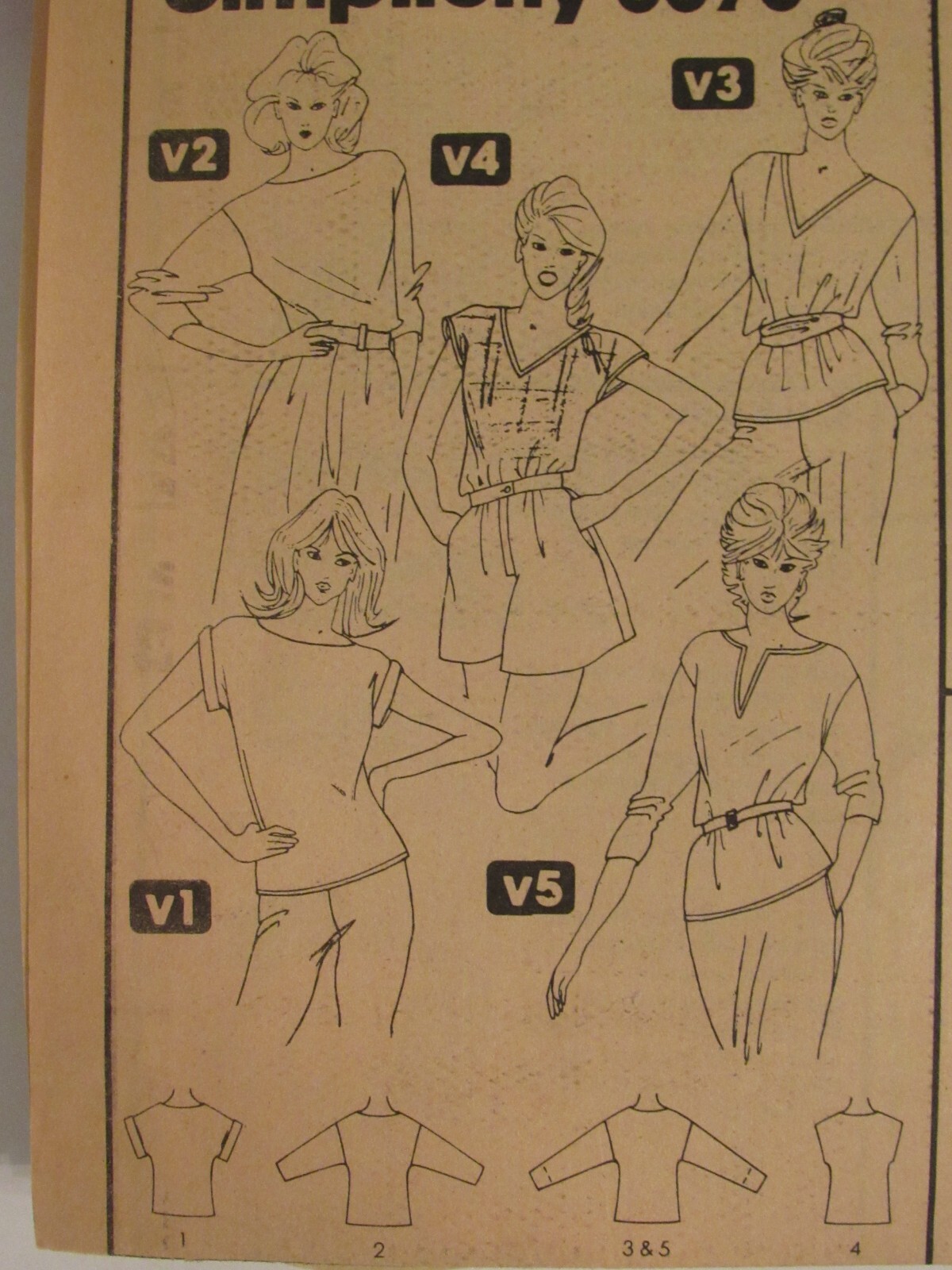 VTG 83 SIMPLICITY 6373 Misses Pullover Tops in 5 Versions PATTERN S/10 ...