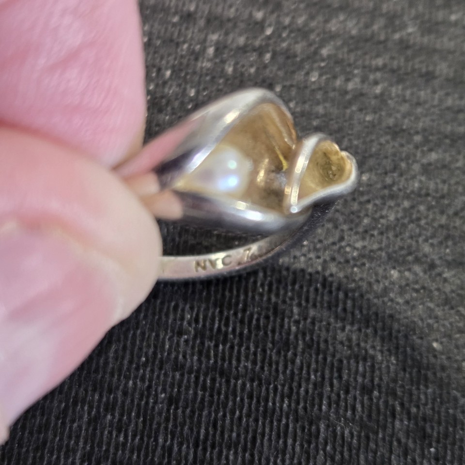 Avon NVC 7 Calla Lily Women's Sterling Silver Ring W/Pearl Size 7.5 ...
