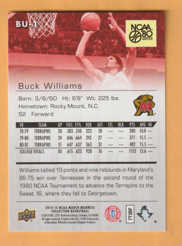 Buck Williams Maryland Terrapins 2014-15 Upper Deck March Madness #BU1 ...