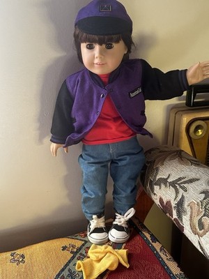 American Girl of Today Doll Outfit Blue Jean Varsity Purple Jacket Hat ...