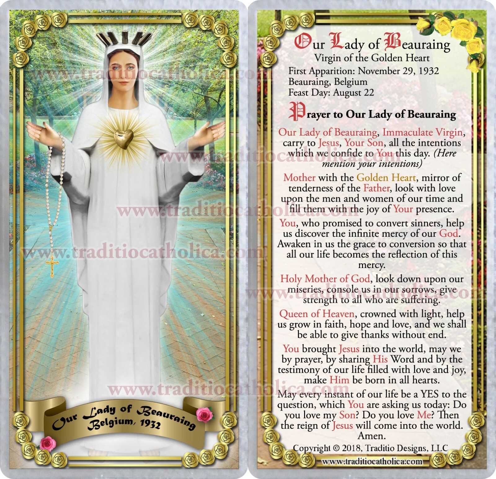 Our Lady of Beauraing Belgium laminated Catholic Holy Prayer cards. | eBay