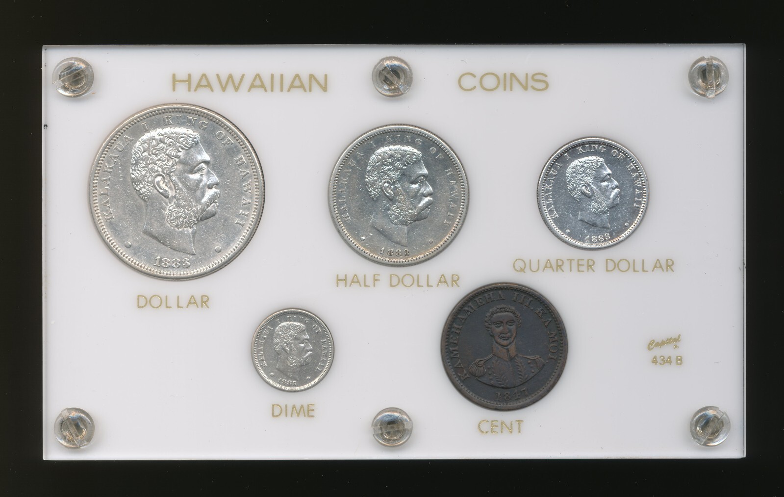 Kingdom of Hawaii 5 Coin Set Nice Detail Coins Penny .10C .25C .50C $1 ...
