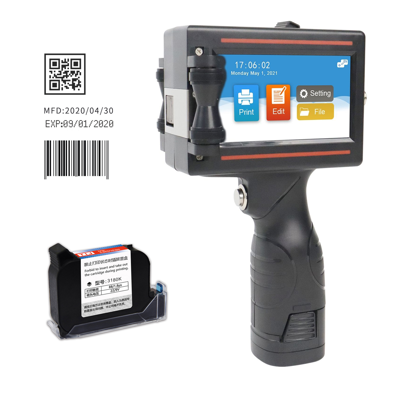 Handheld Inkjet Printer Date Barcode Printing with Quick-Drying Ink ...