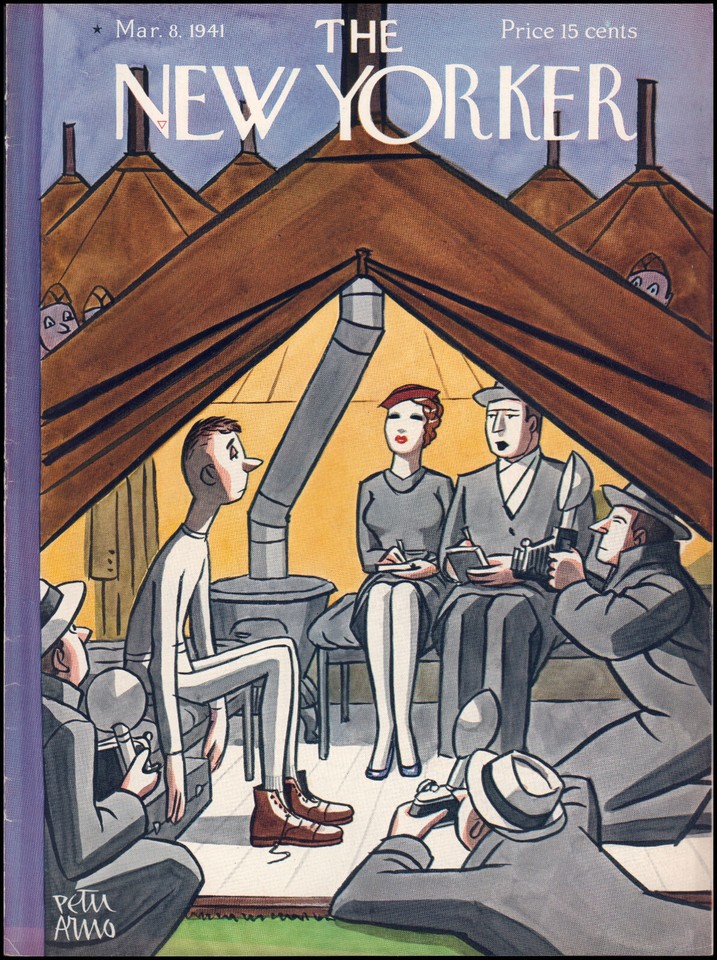 1941 Peter Arno art New Yorker magazine framing cover Army camp tent ...