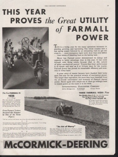 1933 MCCORMICK DEERING FARMALL TRACTOR AGRICULTURE MENNONITE CHURCH AD ...