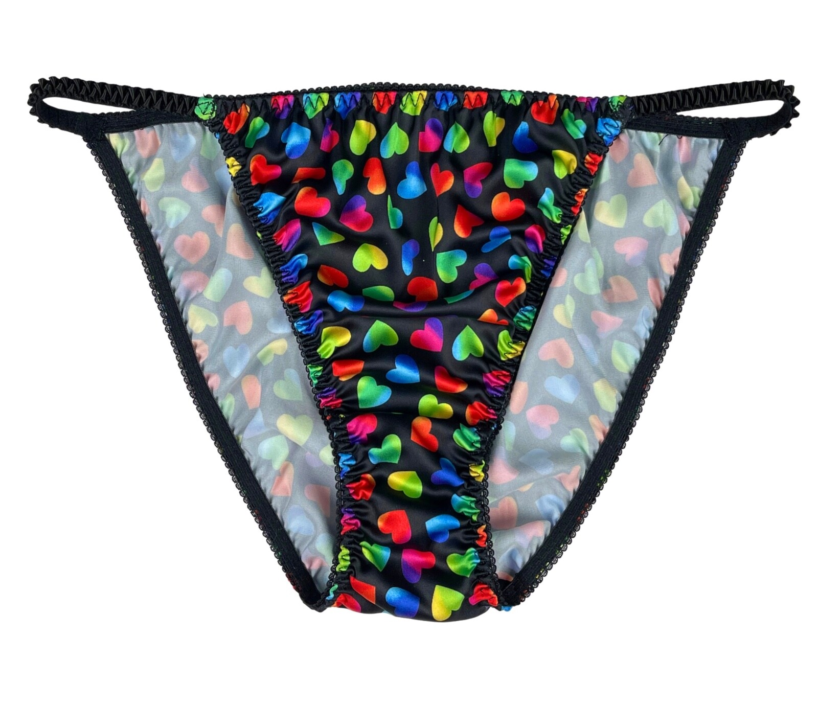 Satin String Bikini Panty Heart Print L Gem