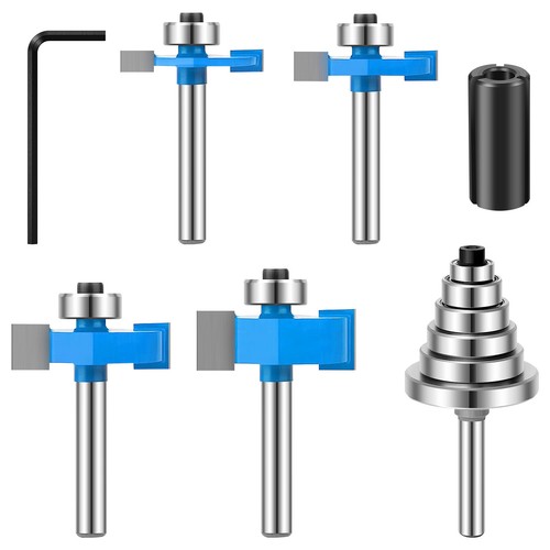 7Pcs Rabbet Router Bit Tipped Rabbeting Router Bit Set w/6 Bearings and ...