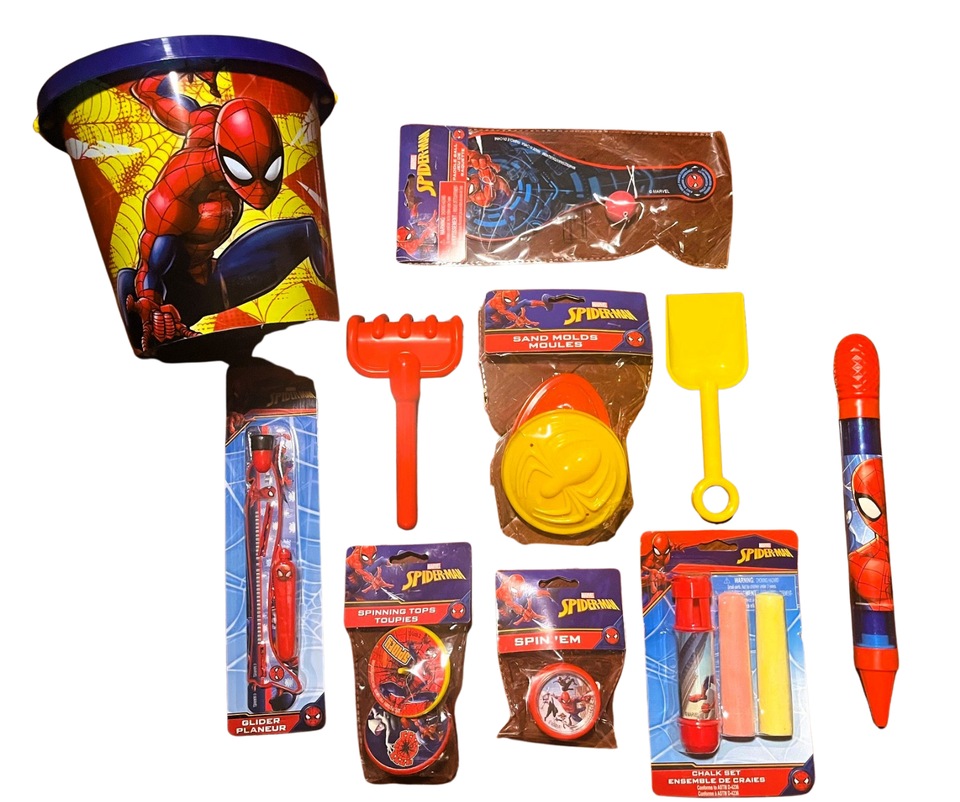 Marvel Spider-Man Sand Bucket Beach Toy Set Rake Shovel Mold Chalk ...